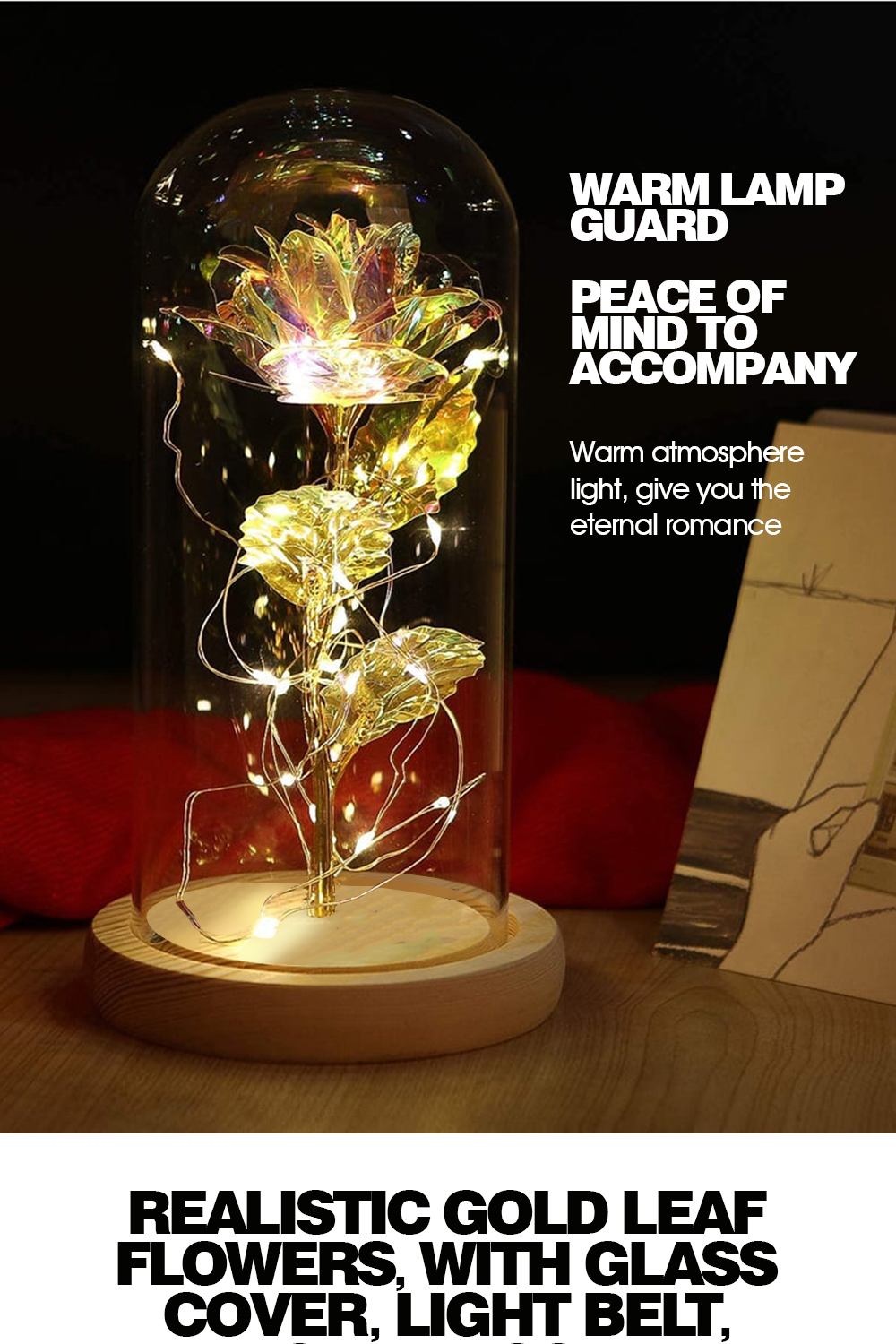 Led Light Eternal Rose Lamp Light Glass Dome Galaxy Rose Valentines ...