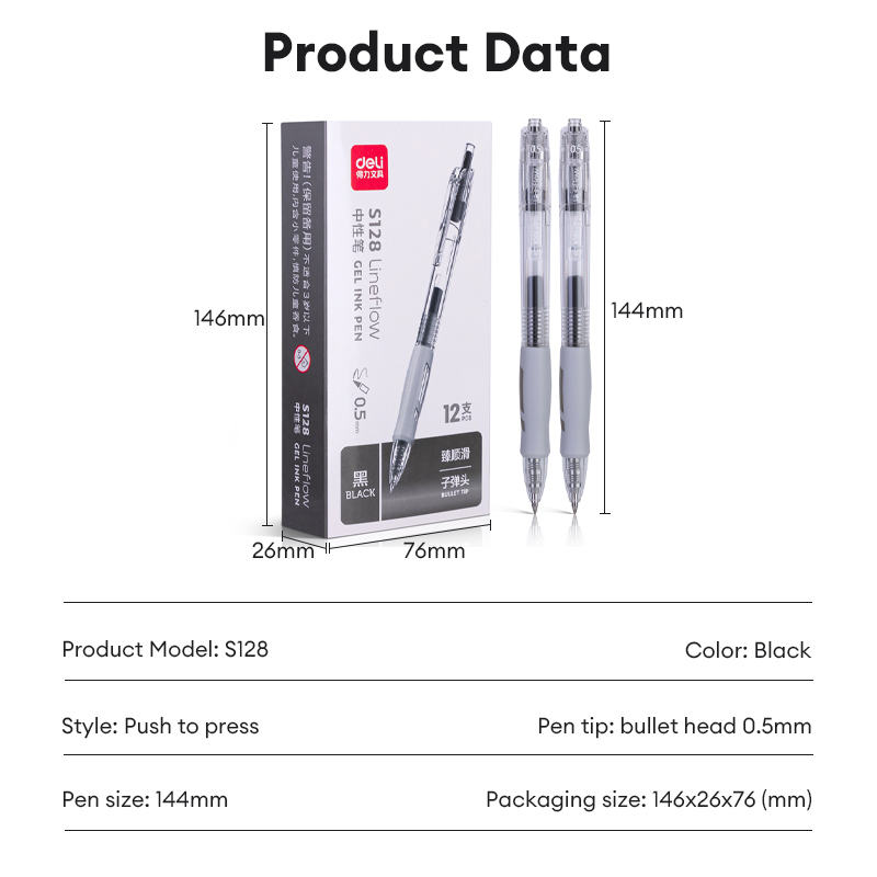 Deli Smooth 0.5mm Ballpen Office School Gel Pen Spring Head 1pc S128 ...