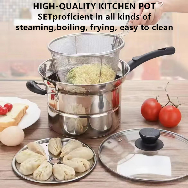 Stainless Steel Steamer 3 In 1 Cooking Pot for Deep Frying Steam with ...