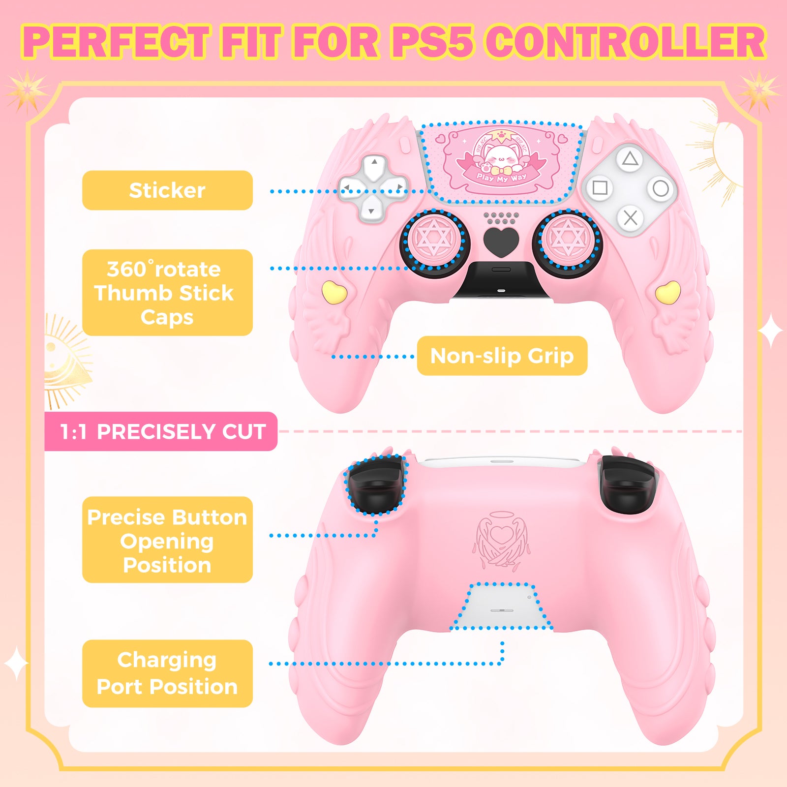 IINE Meow Pact Silicone Protective Case for PS5 Controller (Pink ...