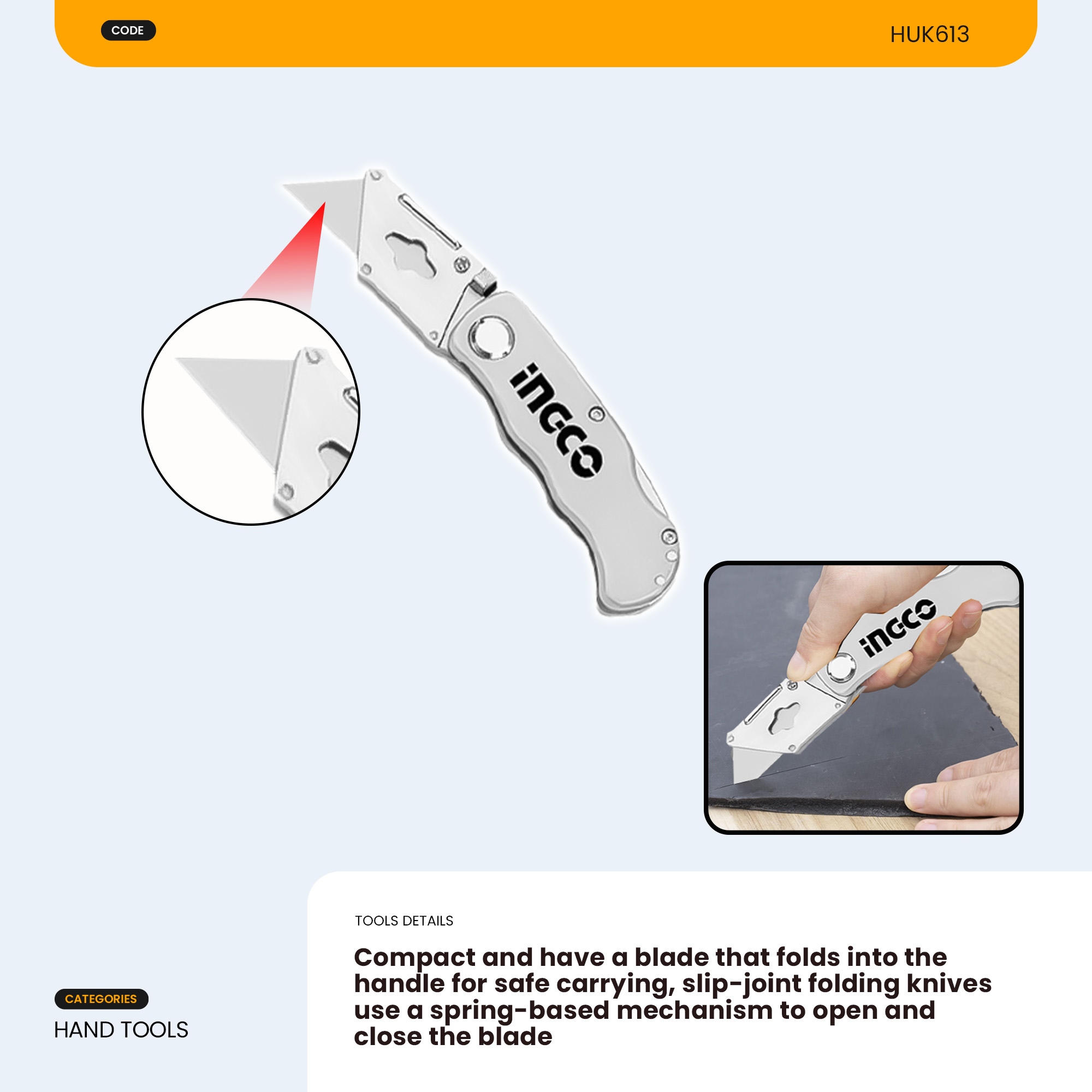 Ingco Folding Knife 61x19mm Aluminum Alloy Handle Foldable Pocket EDC Knife w/ 6pcs SK5 Blade ...