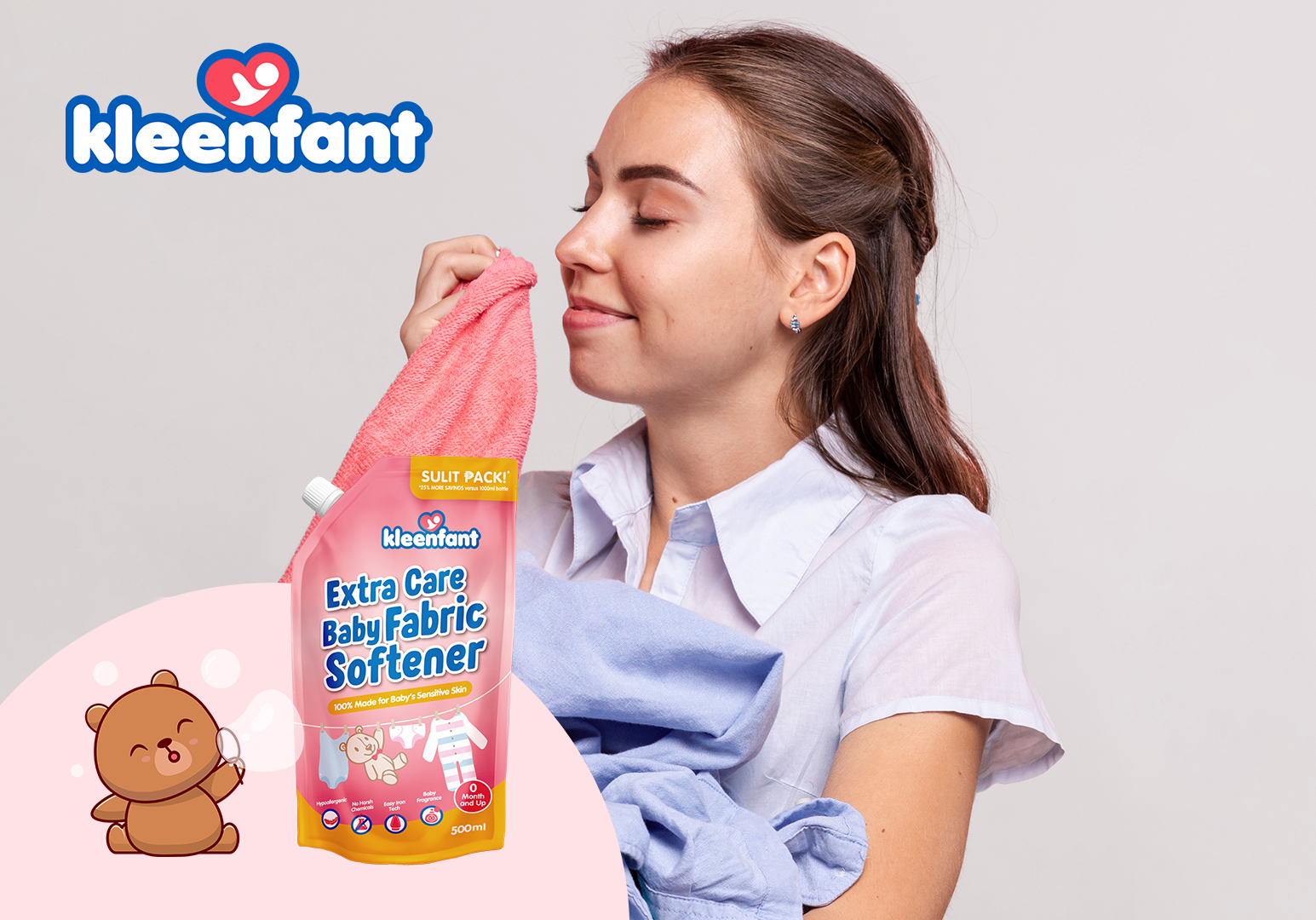 Kleenfant Extra Care Baby Fabric Softener Refill Pack (500ml) Natural ...