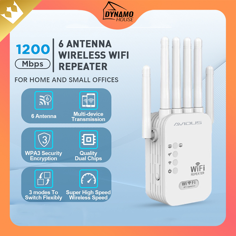 Wireless WiFi Repeater Range Extender Booster 6-antenna Ehanced 2.4G 5G ...