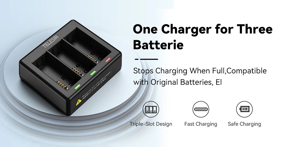 TELESIN Charging Dock GoPro Hero 13 - 3-Slot Battery Desktop Stand ...