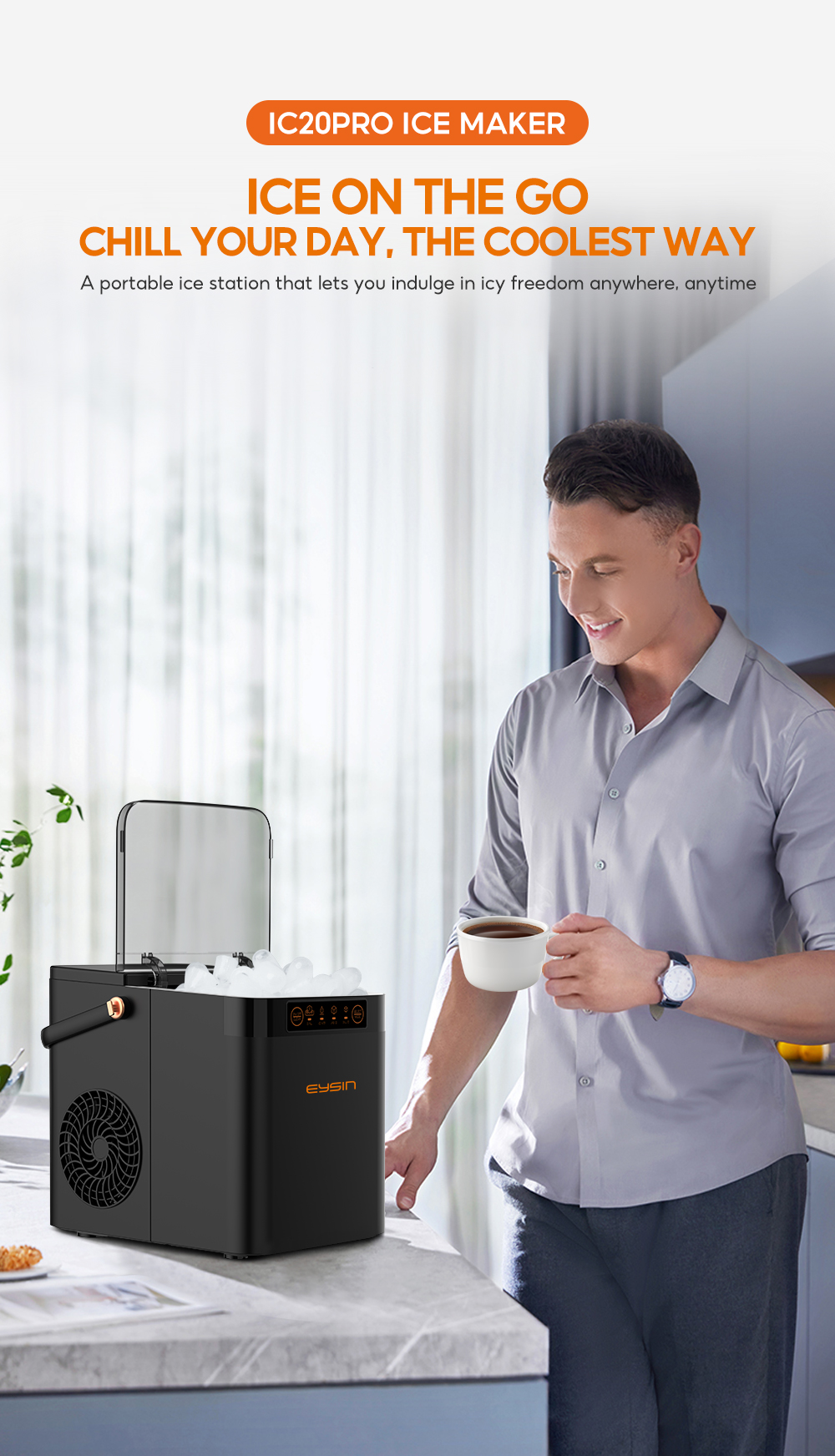 EYSIN IC20 PRO Automatic Ice Maker Machine Fast Cooling Selectable Ice ...