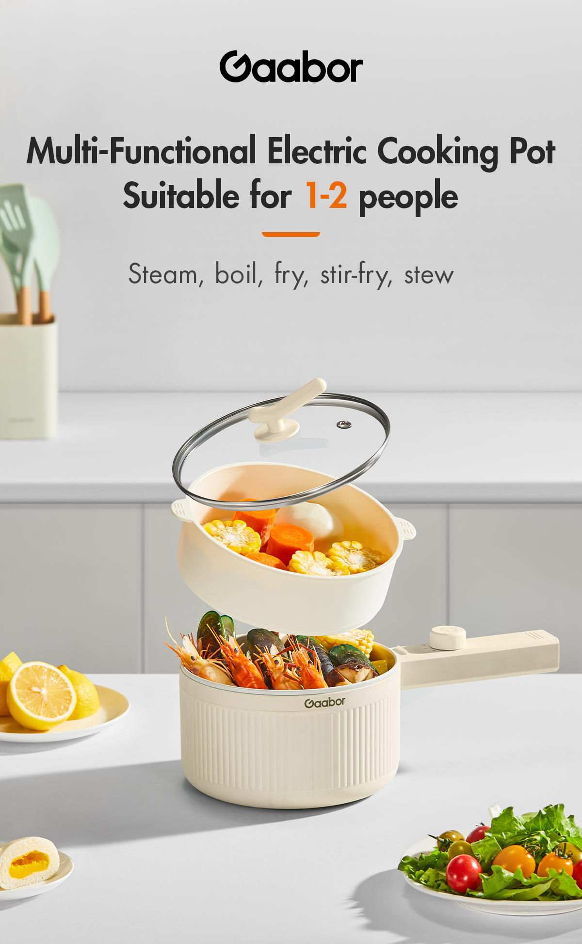 Gaabor Mini Rice Cooker Non-stick Electric Pot 2L Strong Power 600W ...