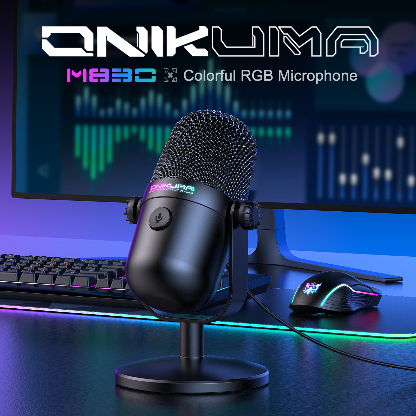 Onikuma M830 Colorful RGB USB Microphone with One Click Mute Button ...