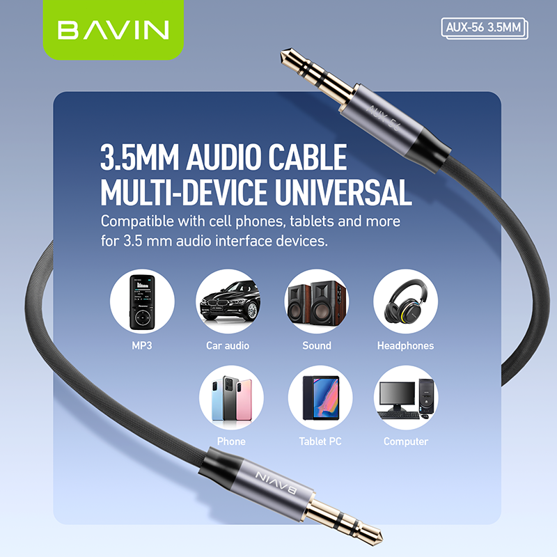 BAVIN AUX56 HiFi Audio Aux Cable Supports Multi-Device Use w/ Stereo ...