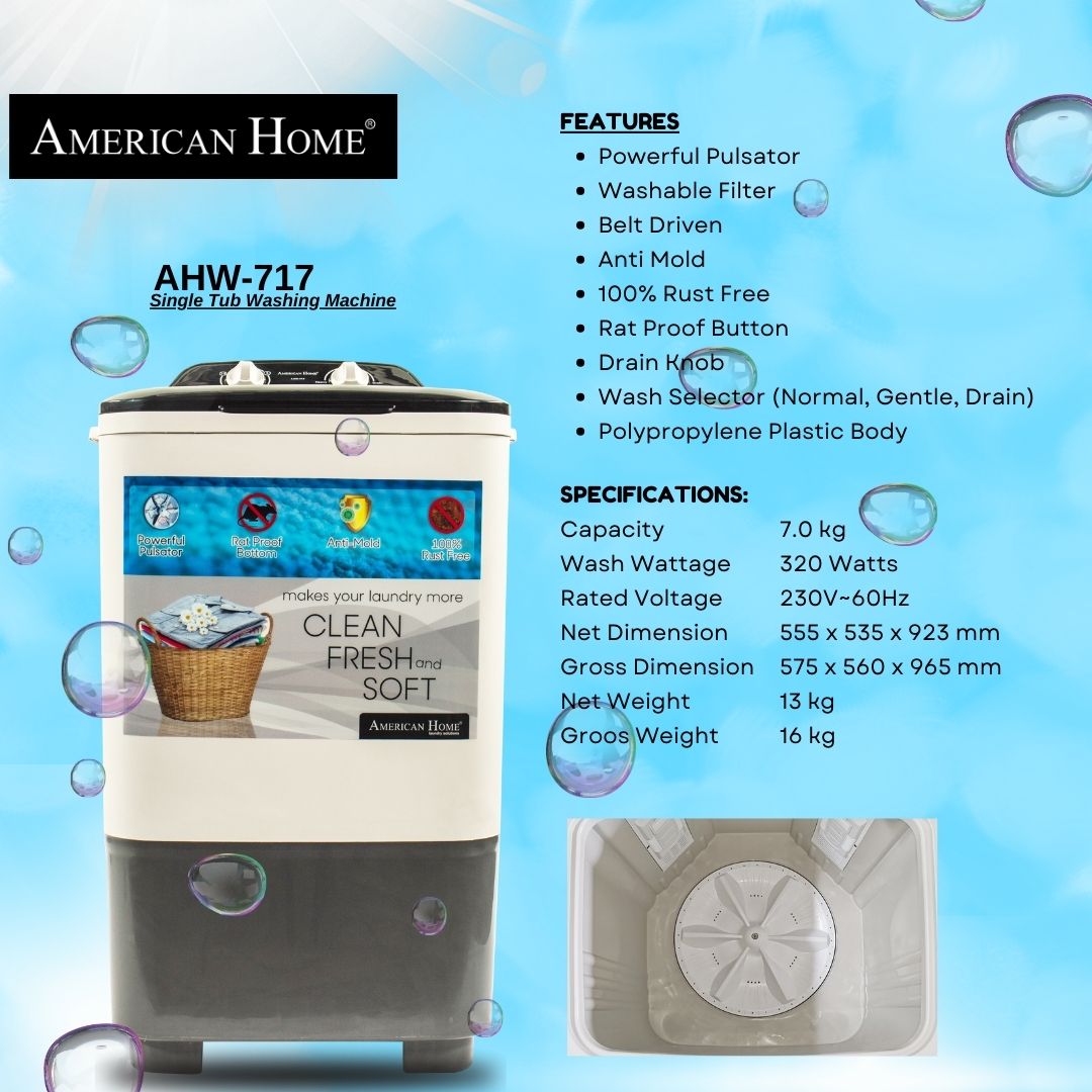 American Home AHW-717 7.0 Kg. Single Tub Washing Machine | Shopee ...