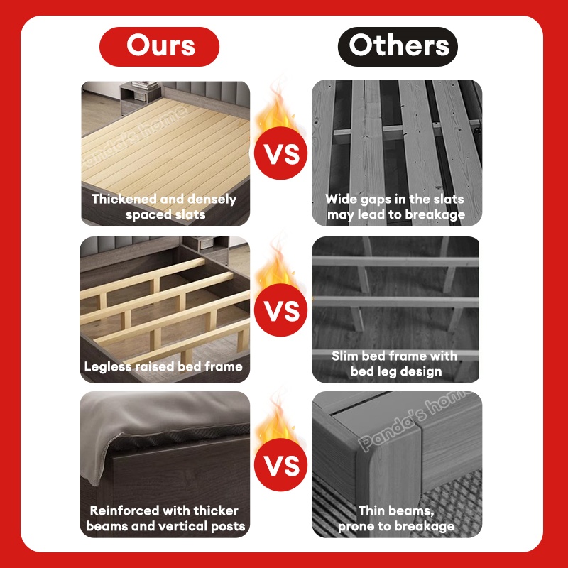 [47-70 INCH] 2M Long Solid Wood Bed Frame With Soft Padding Queen Size ...