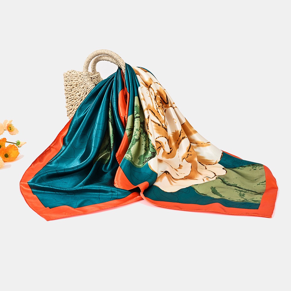 Camellia scarf bandana square Women Silk Satin Head Scarf Shawl SK009 summer scarf 90*90CM ...