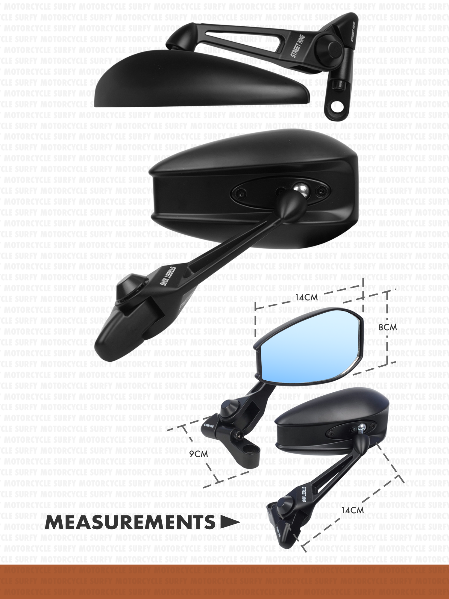 Street King Side Mirror V1 Fully Cast Alloy Adjustable Blue Lens 14*8cm ...