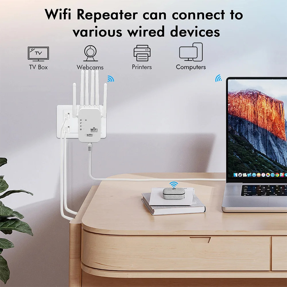 1200Mbps WiFi Repeater Wireless WiFi Signal Repeater Extender 6-Antenna ...