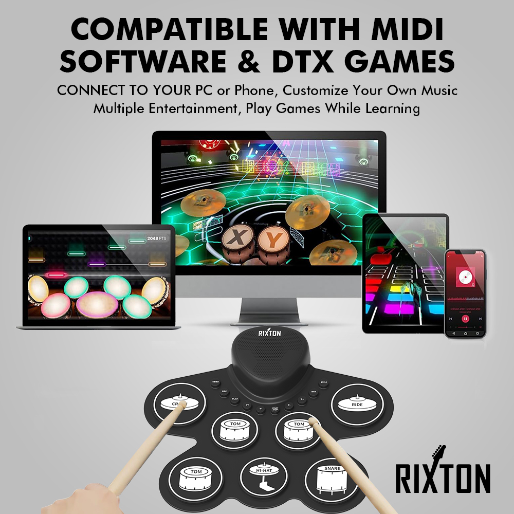 Rixton Electric Drum Set 7-Pad Digital Drum with Pedals Speaker for ...