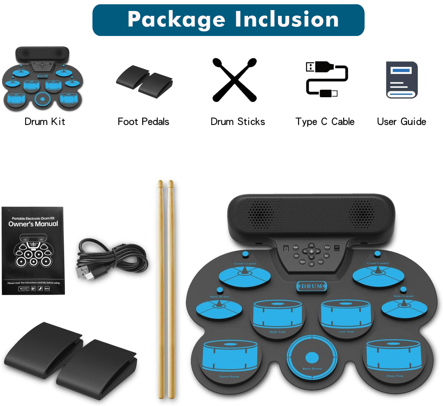 Electronic Drum Set Portable Drum Set Volume Control Electric Drum Set ...