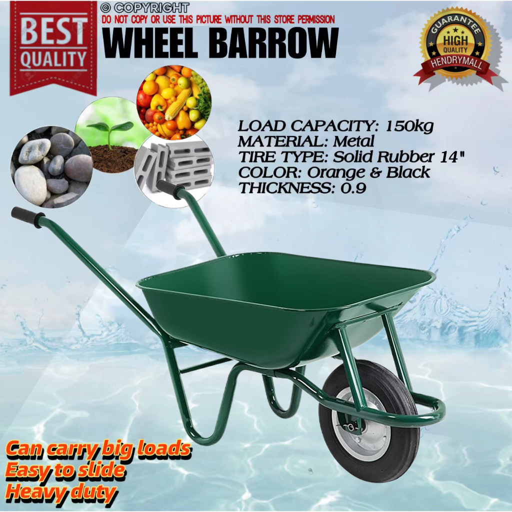 65L Heavy Duty Wheelbarrow, 14" Inflatable tires, Double Ball Bearings ...