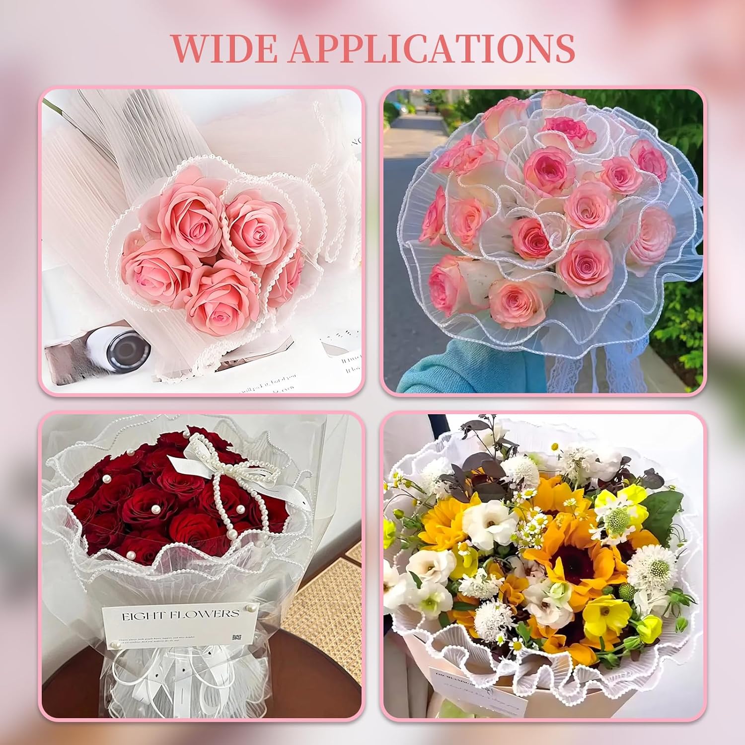 Flower Packaging Mesh Pearl Wrinkled Wavy Net Yarn Flower Wrapping Mesh ...
