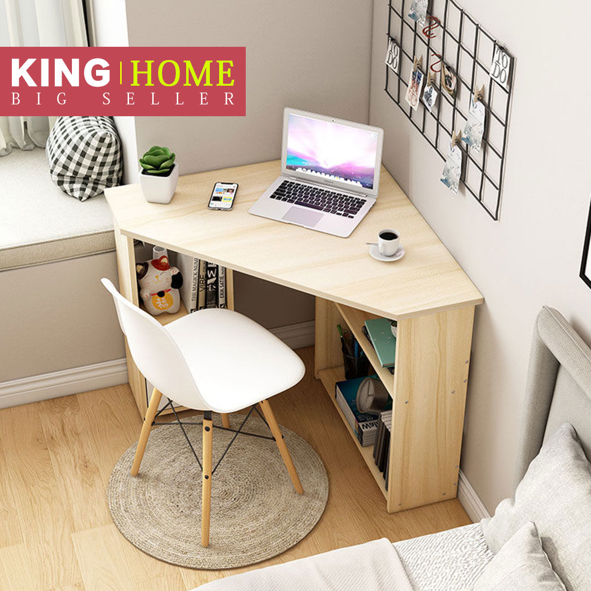 KING HOME Wooden desk, corner study desk, office desk, space saving ...