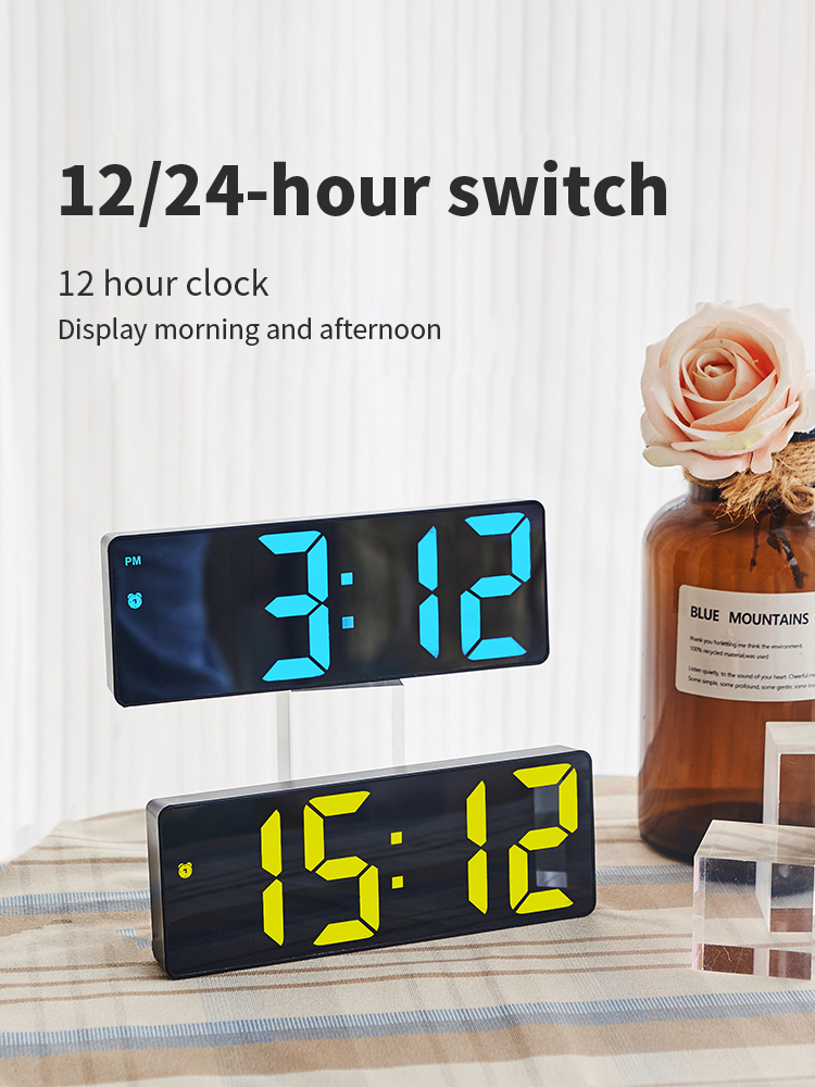 LED Digital Alarm Clock Sound Control Temperature Desk Clock Aesthetic ...