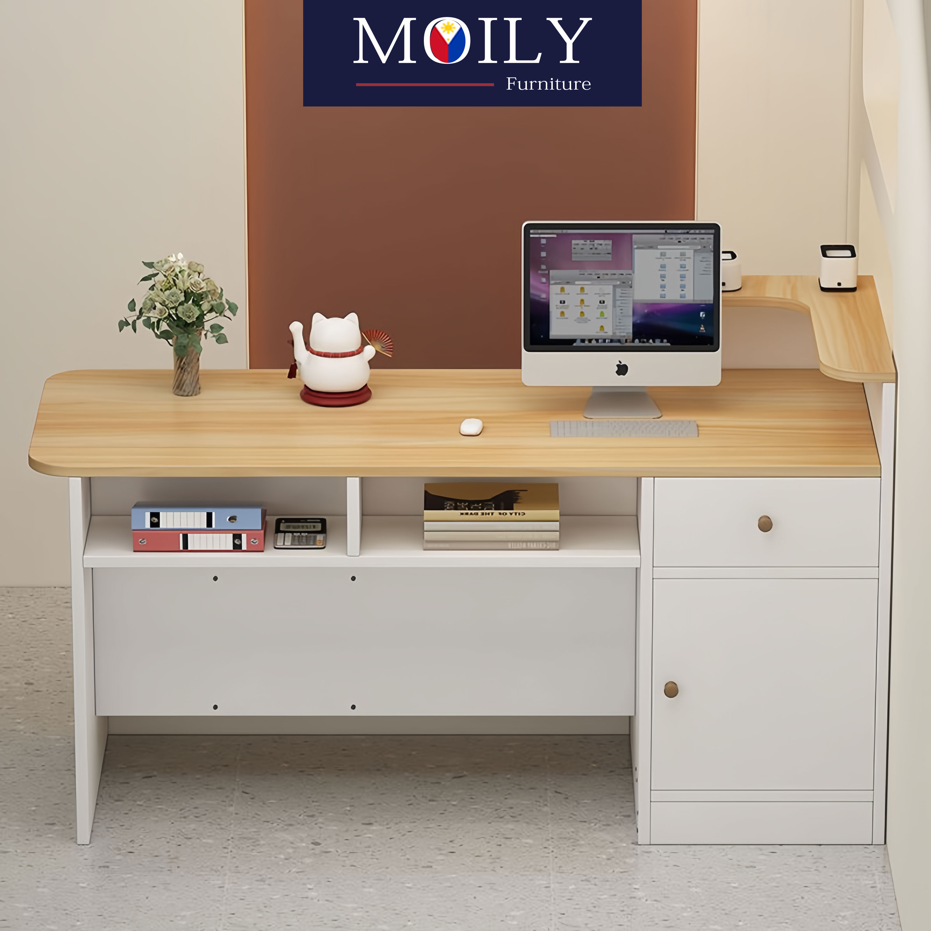Wooden modern minimalist cash register, convenience store front desk ...