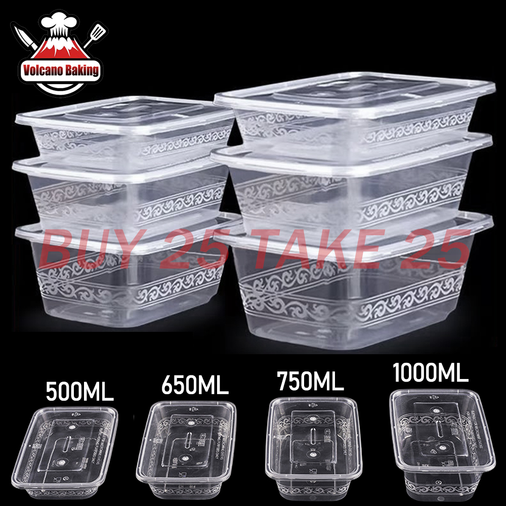 50PCS Rectangle Microwavable Food Container 500/650/750/1000ml ...