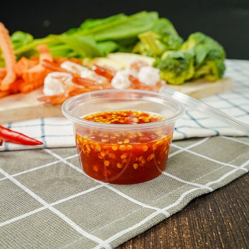 100pcs丨Hinged Sauce Cup Round Portable Food Container With Hinged Lid ...