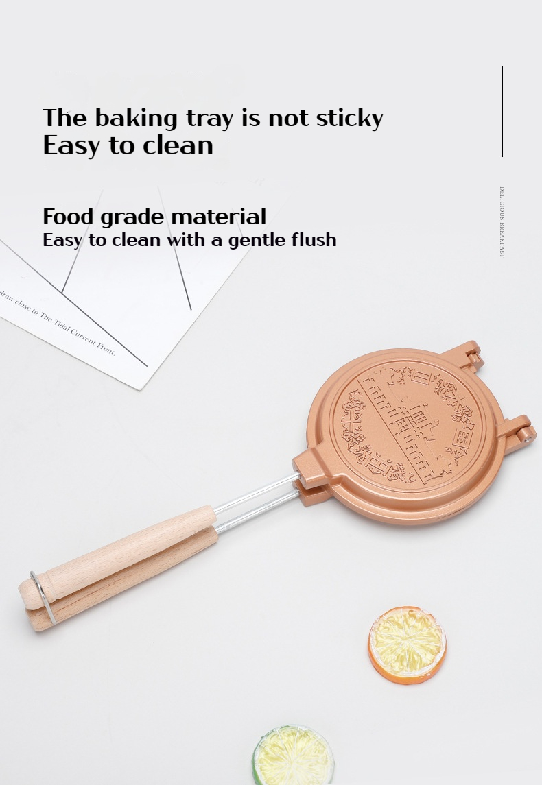 Wood Handle Non-Stick Aluminum Sandwich Home Breakfast Flapjack Tool ...