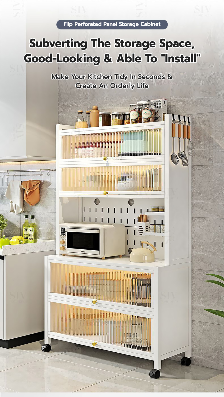 SIV Kitchen Cabinet Microwave Oven Rack Shelves With Pegboard Organizer ...