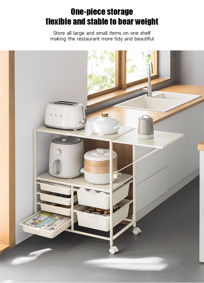 Carbon Steel Kitchen Organizer Storage Trolley with Expandable Worktop ...