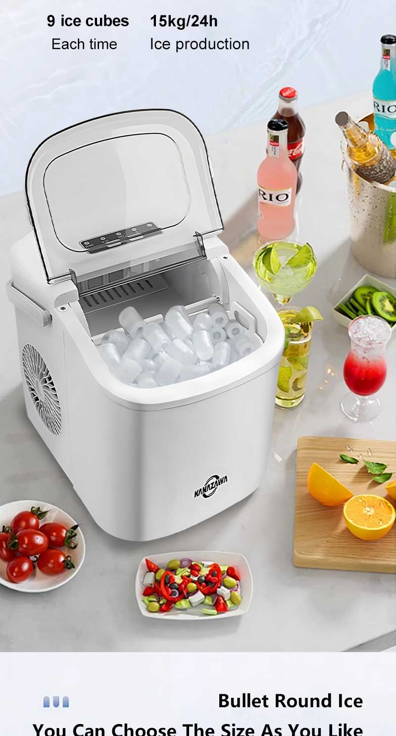 KANAZAWA Electric Ice Maker Portable White/Black 15kg/24H Silent Ice ...