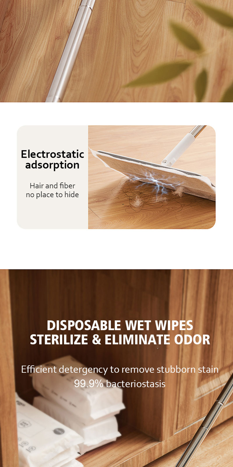 Ecoco Electrostatic Dust Removal Mop Disposable Flat Mop with Dry/Wet ...