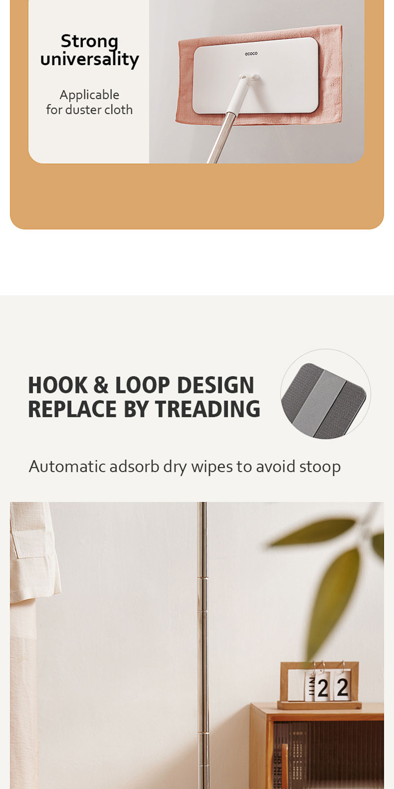 Ecoco Electrostatic Dust Removal Mop Disposable Flat Mop with Dry/Wet ...