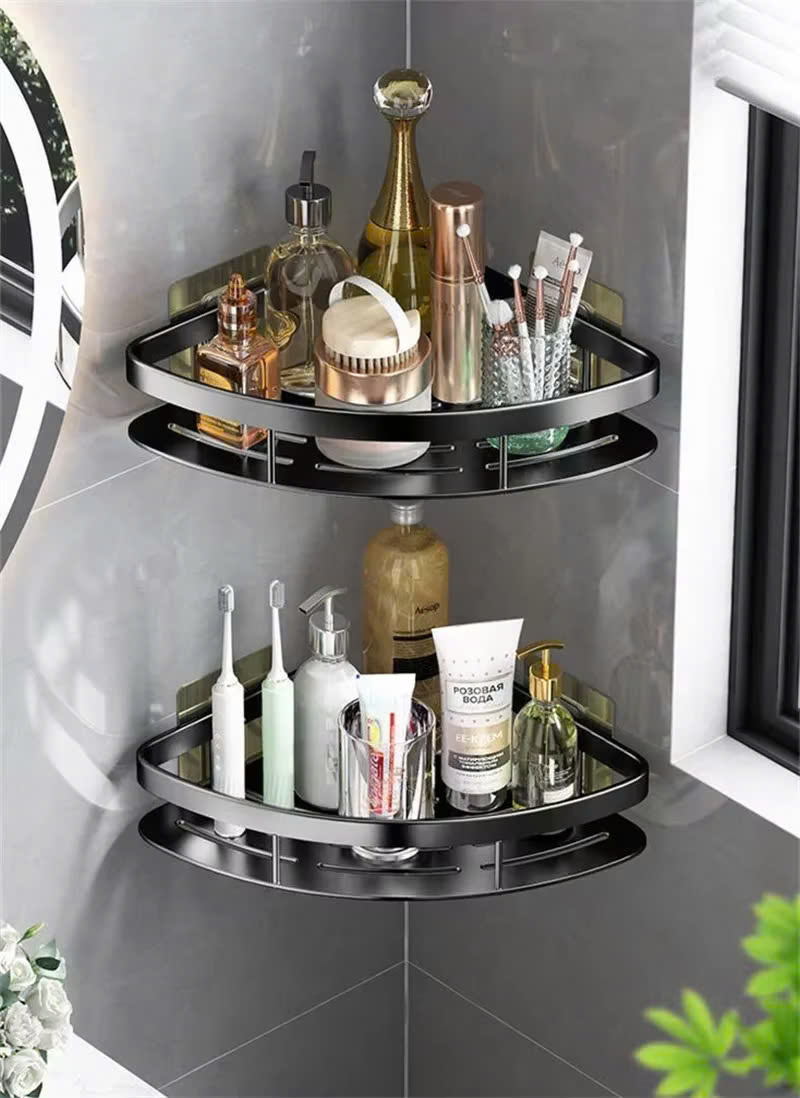 Bathroom Corner Shelf Organizer Rack Triangle Storage Rack With Hooks ...