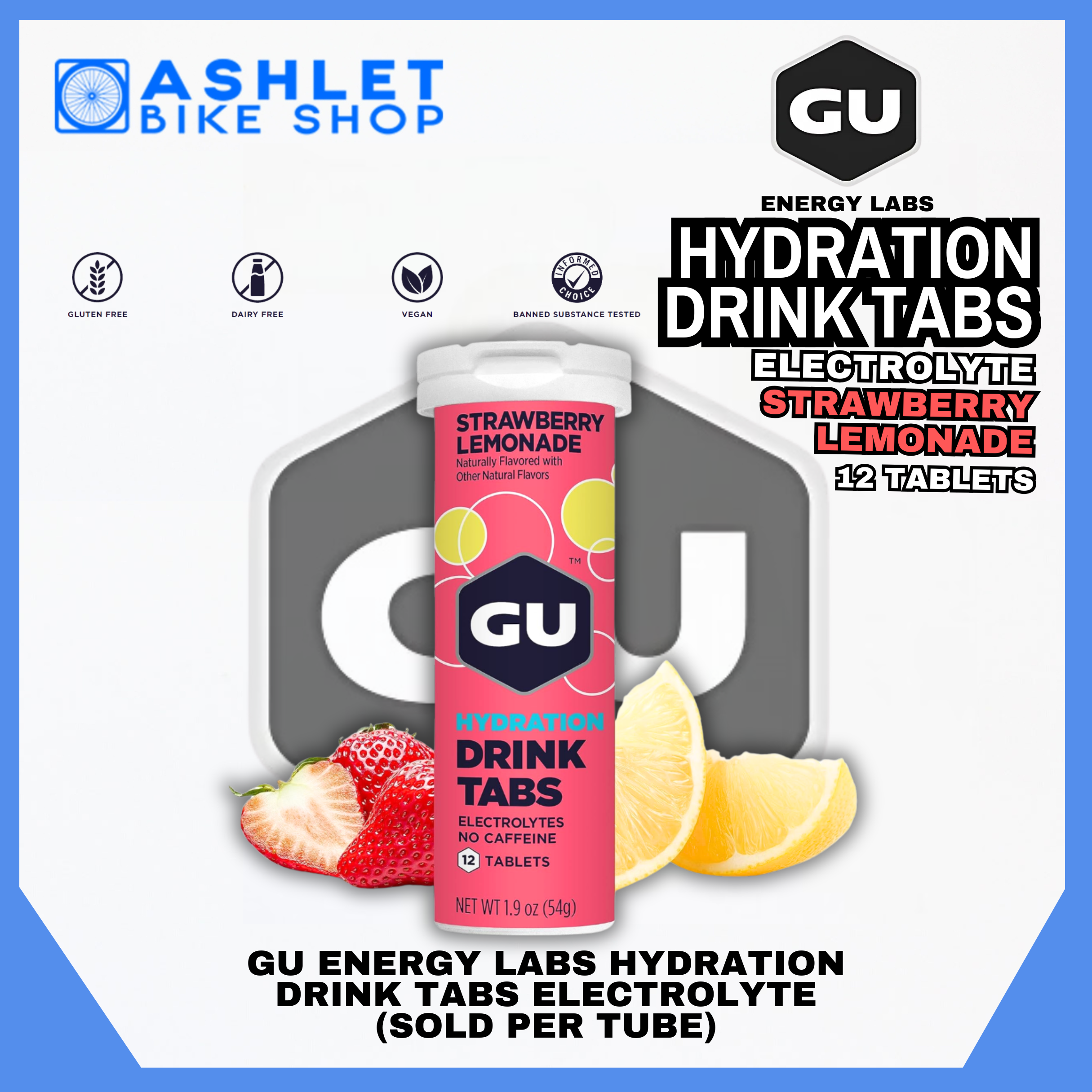 GU HYDRATION DRINK TABS Electrolytes 12 Tablets 54g Caffeine-Free (Sold ...