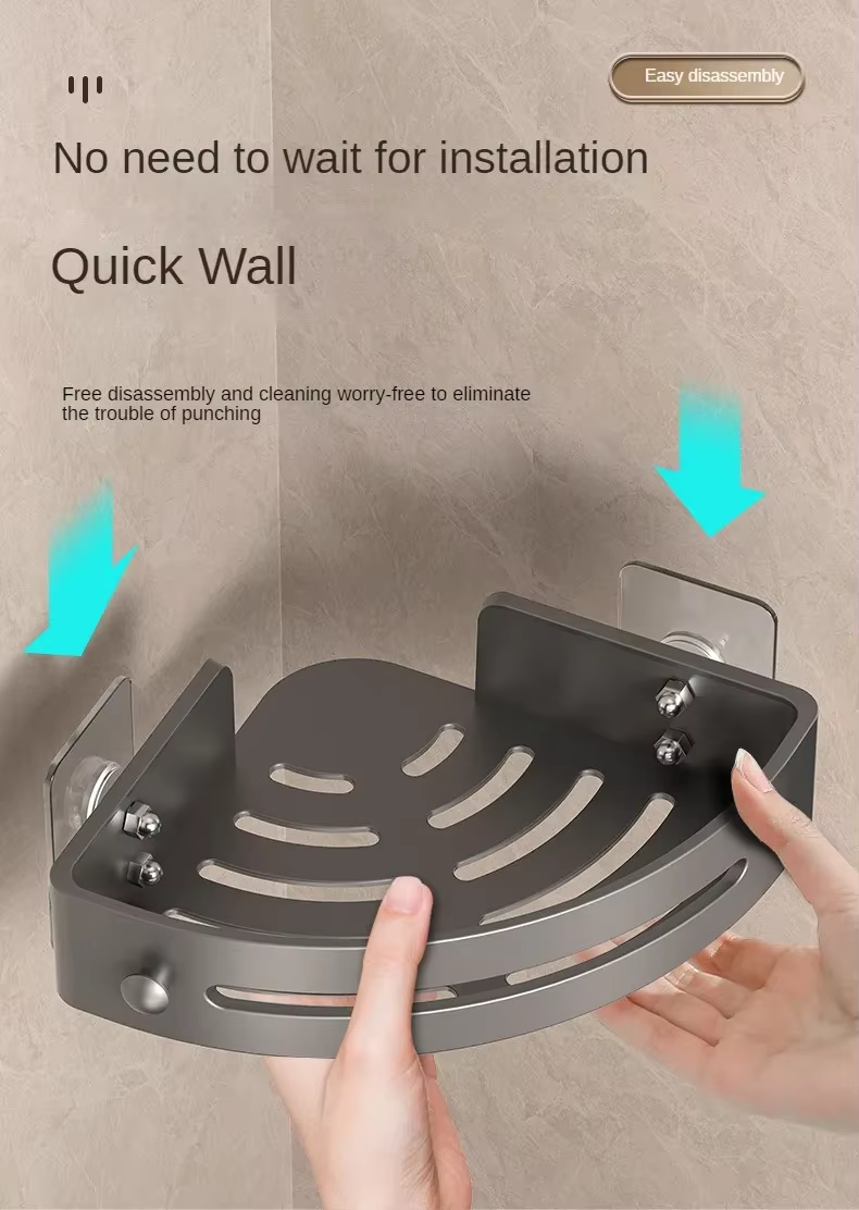 Punch-Free Bathroom Corner Shelf - Black Triangle Bathroom Shelf for ...