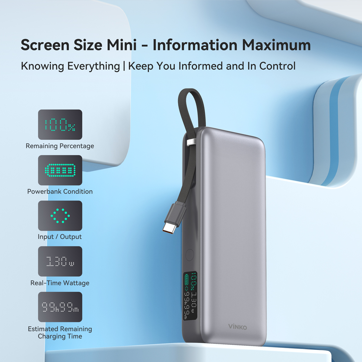 VINKO V130 Powerbank 20000mAh for Laptop Fast-Charging LED Screen Multi ...