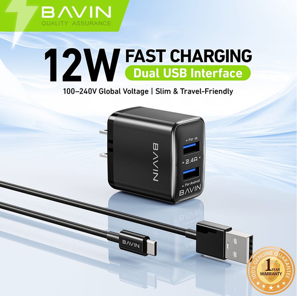 BAVIN PC2002 12W Fast Charging Wall AC Adapter Dual USB Ports 2.4A w ...