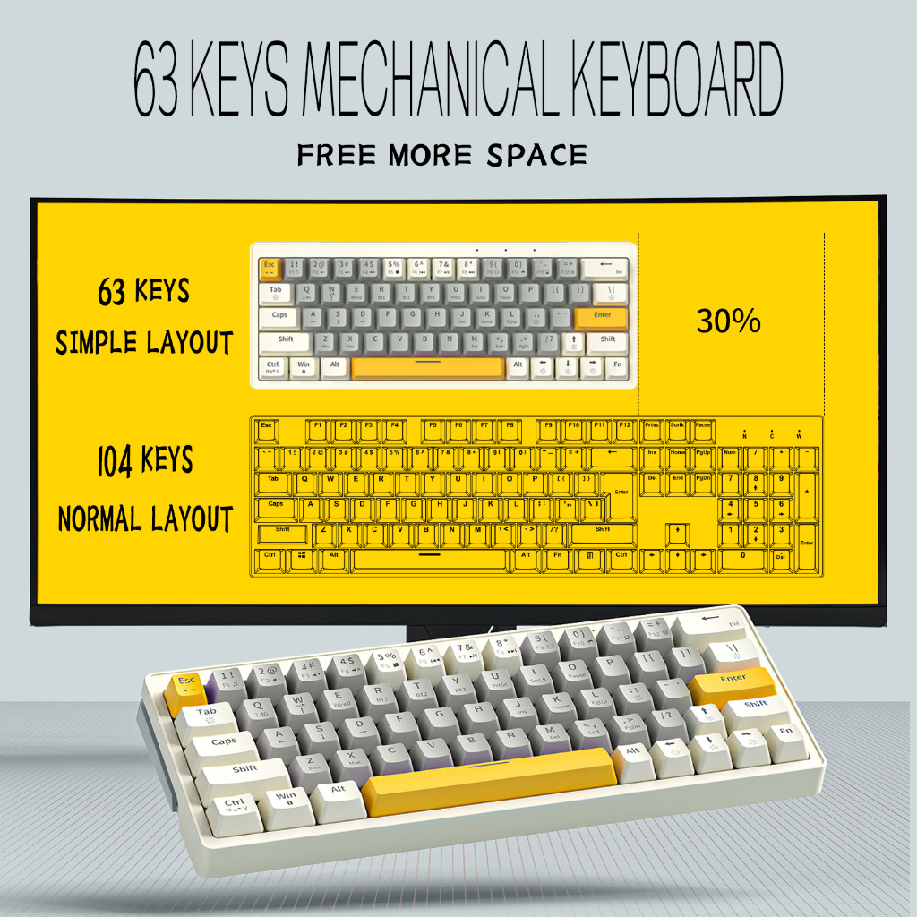 Zifriend ZA63 3 Mode 60% Mechanical Keyboard Hot Swappable RGB Backlit ...