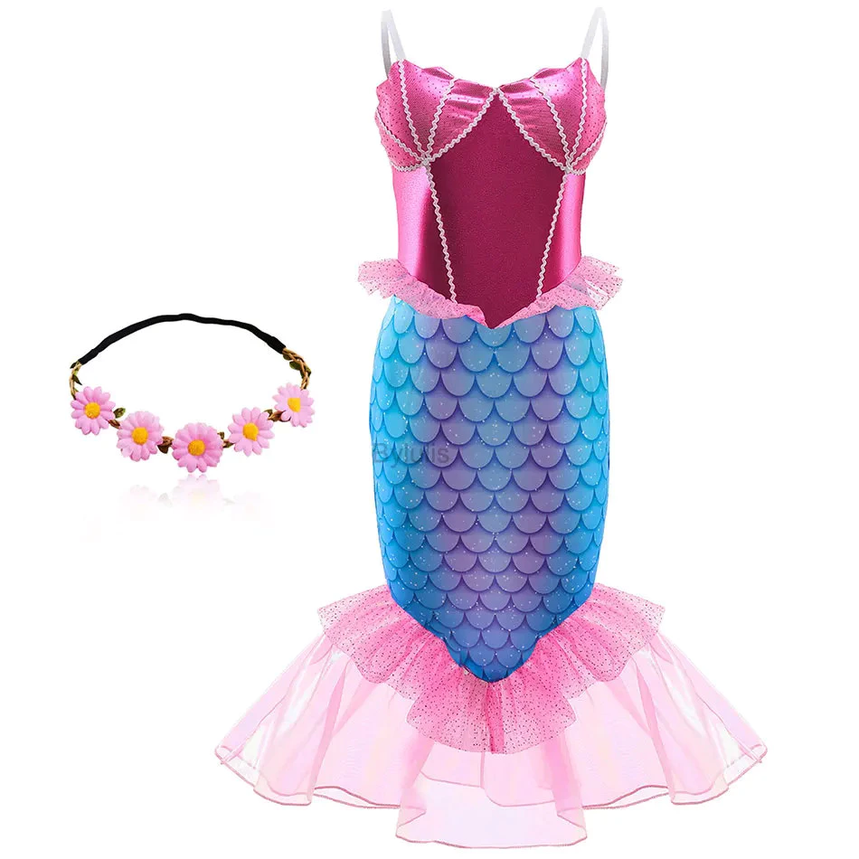 Little Mermaid Ariel Princess Dress for Girls Sleeveless Tulle Cosplay ...
