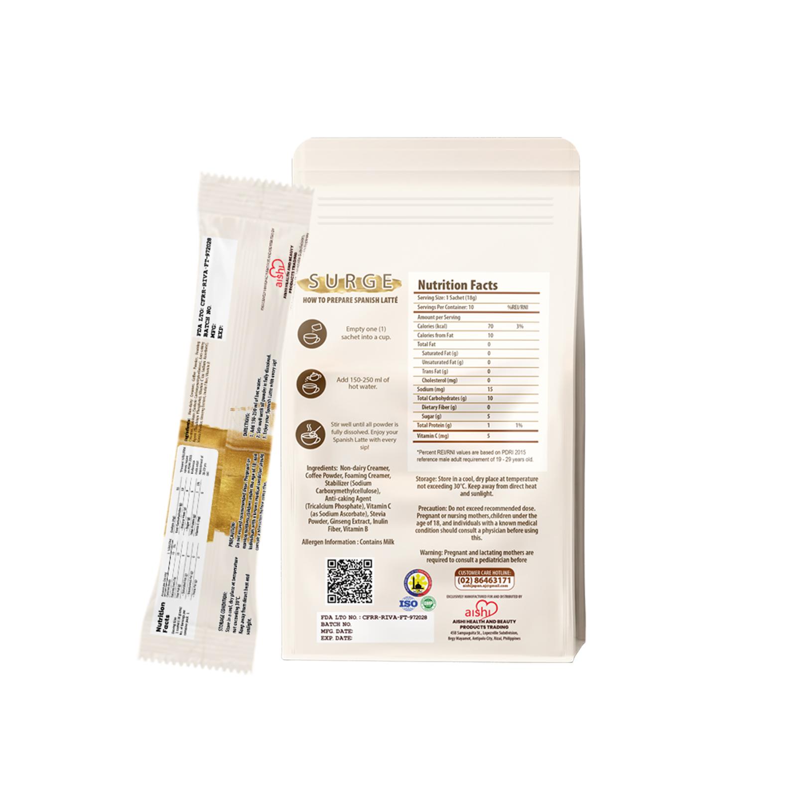 SURGE Spanish Latte Premium FIBER Coffee with L-Carnitine Alpha lipoic ...