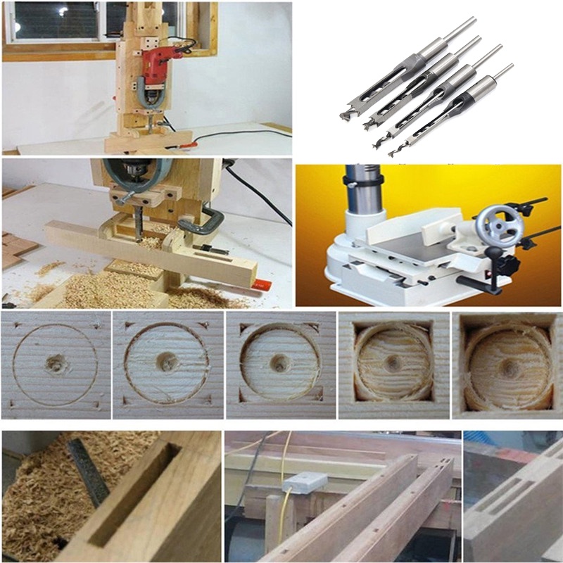 In Stock 4Pcs Woodworking Square Hole Drill Bits Wood Mortising Chisel ...