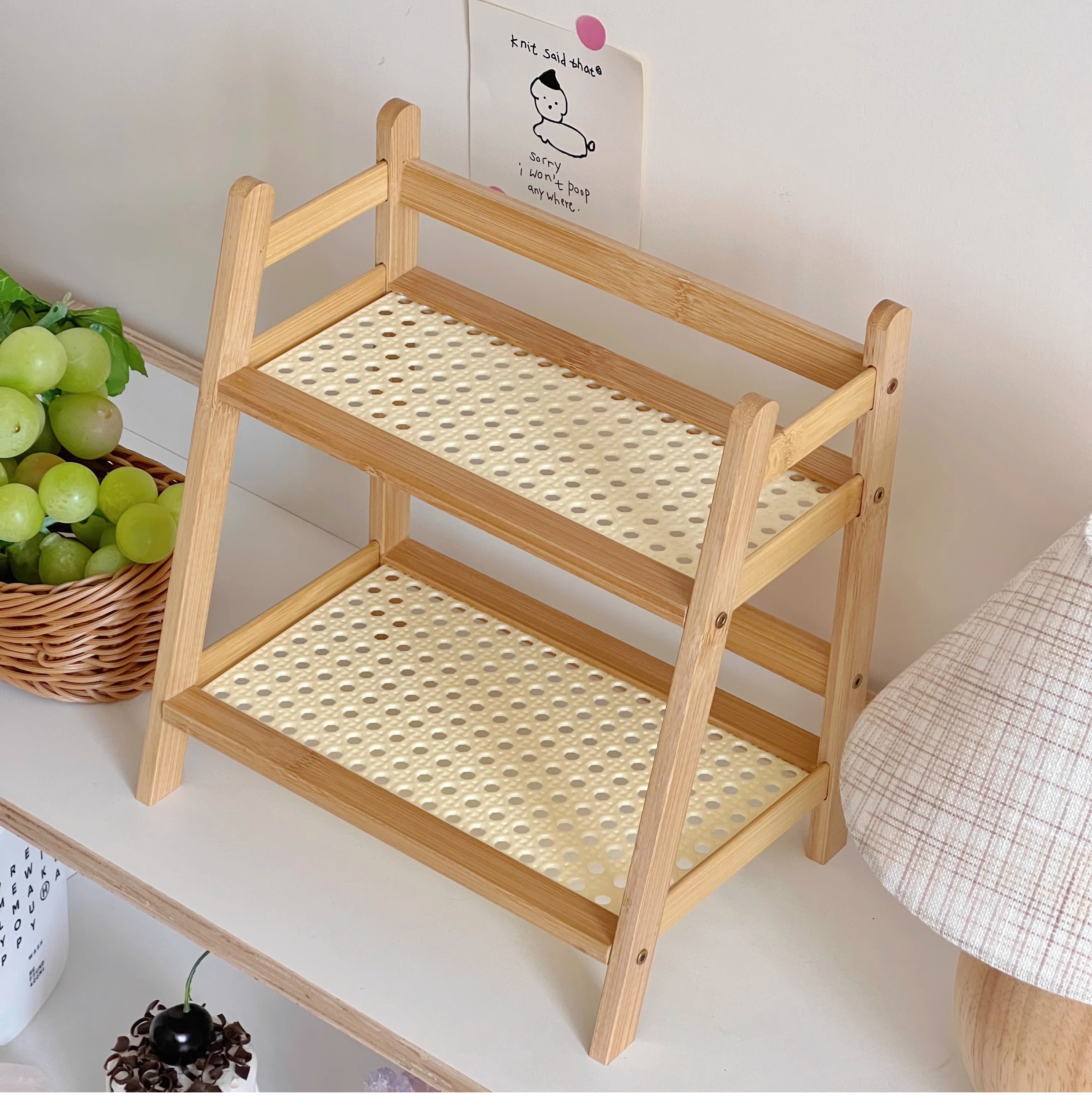 [On Hand]Table Storage Rack Wooden Double-Layer Table Shelf Bedroom ...