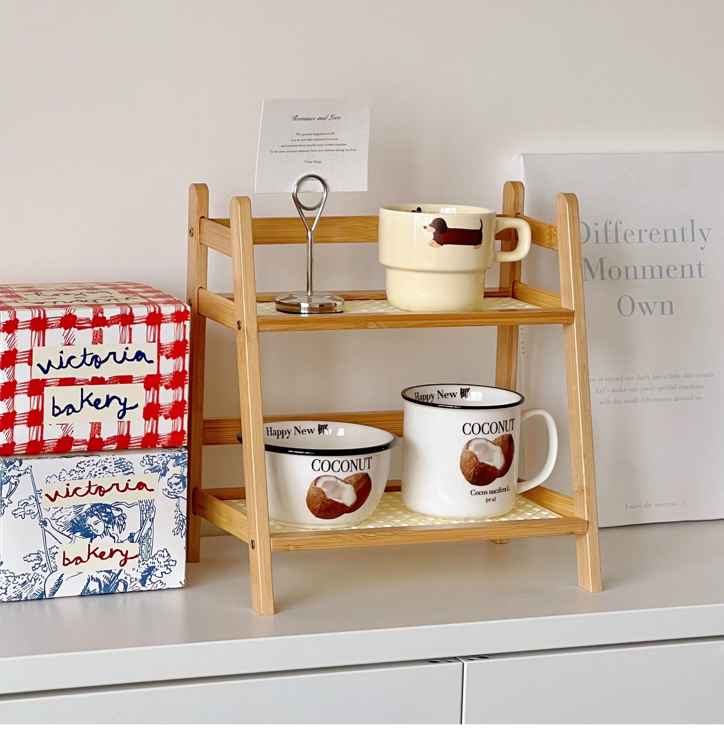 [On Hand]New Rattan Desktop Double-Layer Storage Rack Bedroom Storage ...