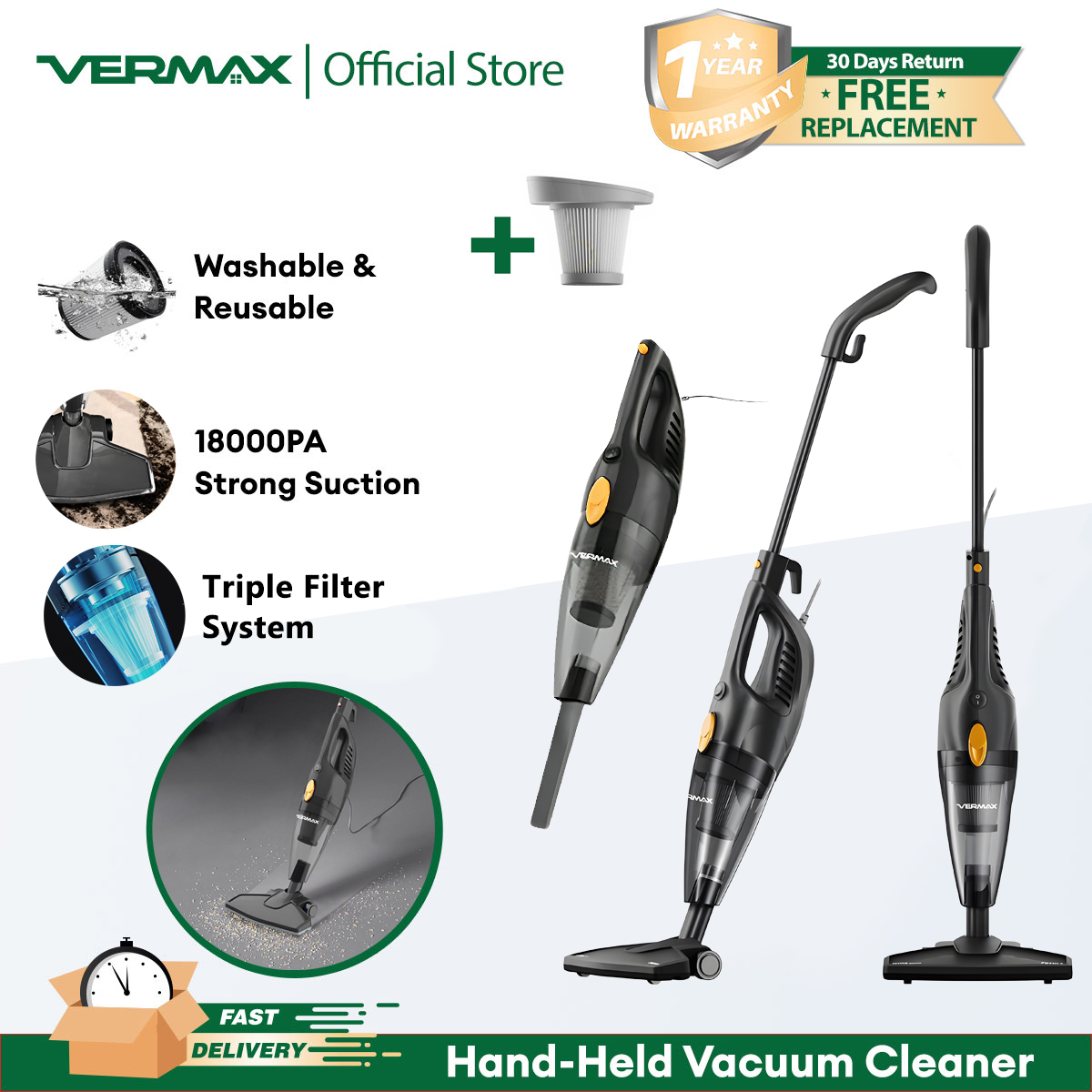 Vermax Vacuum Cleaner 18000PA 2IN1 Handheld Vacuum Cleaner 650W Strong ...