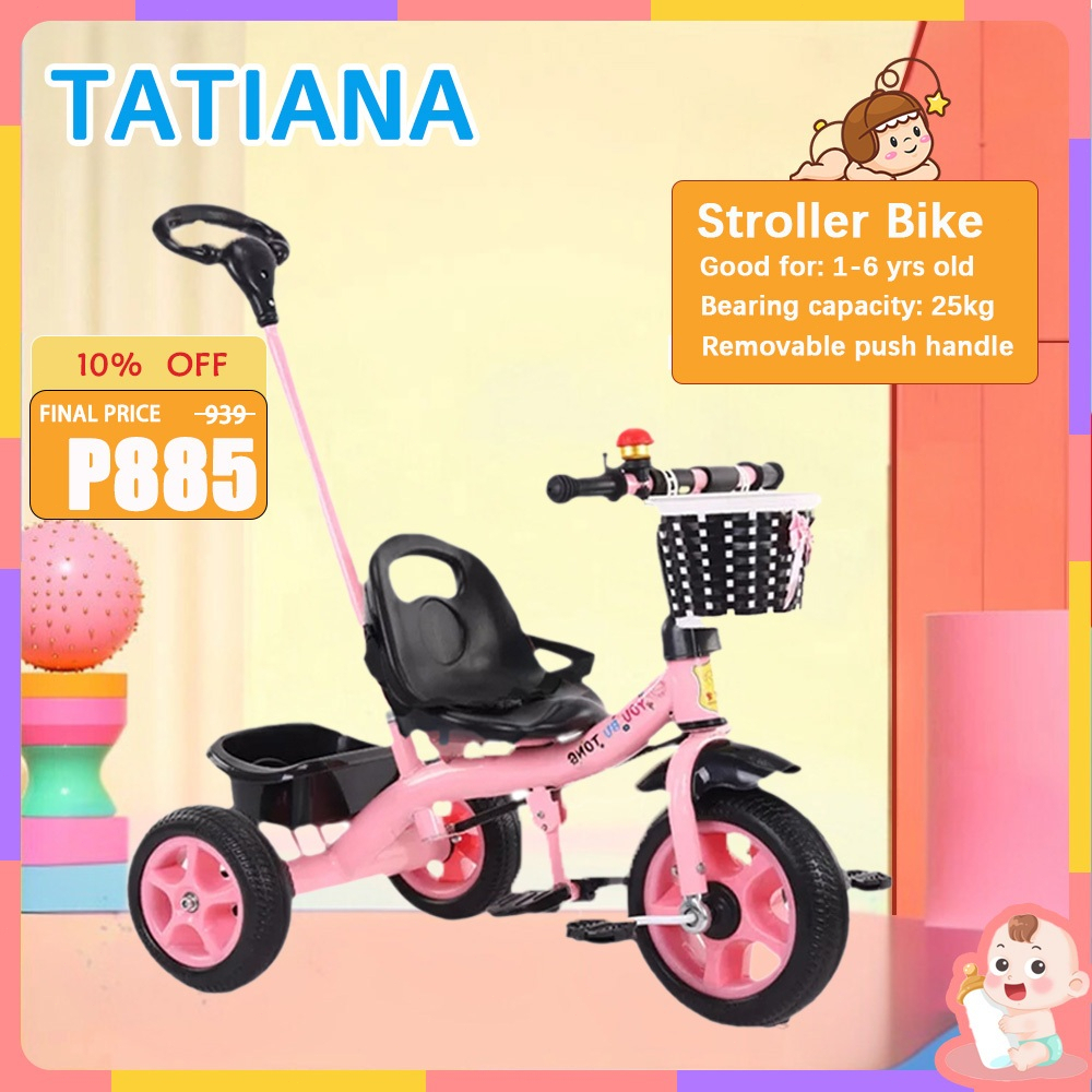 TATIANA Bike for Kids 3 Wheels Trolley Bike Baby Stroller Bike With Front Back Basket Push ...