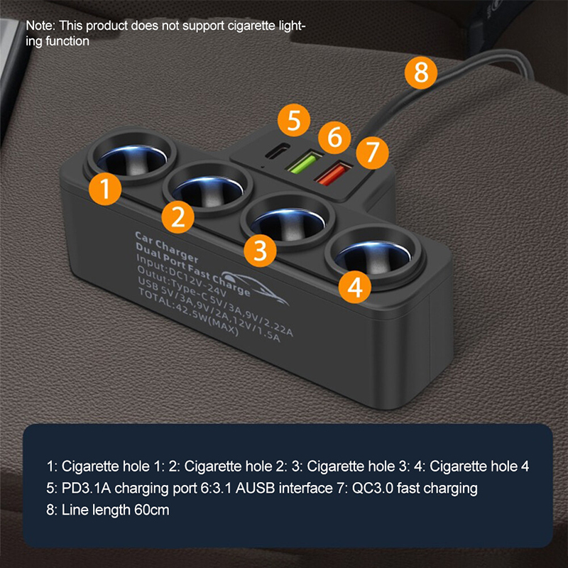 7in1Universal 4 Ways Multi Socket Car Cigarette Lighter Splitter Power ...