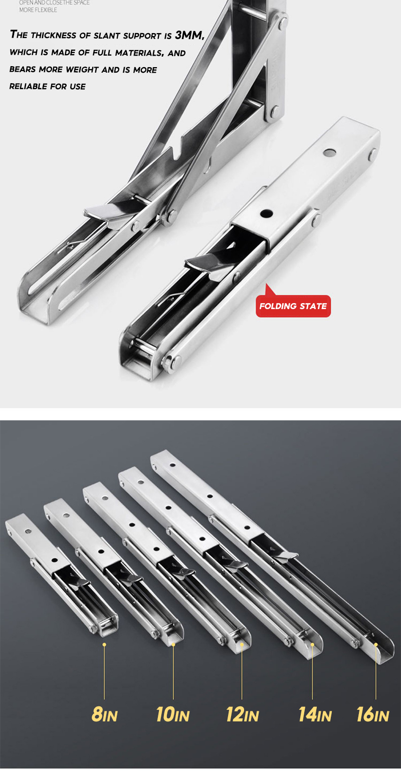 【2 PCS】Folding Angle Bracket Adjustable Shelf Bracket Stainless Steel ...
