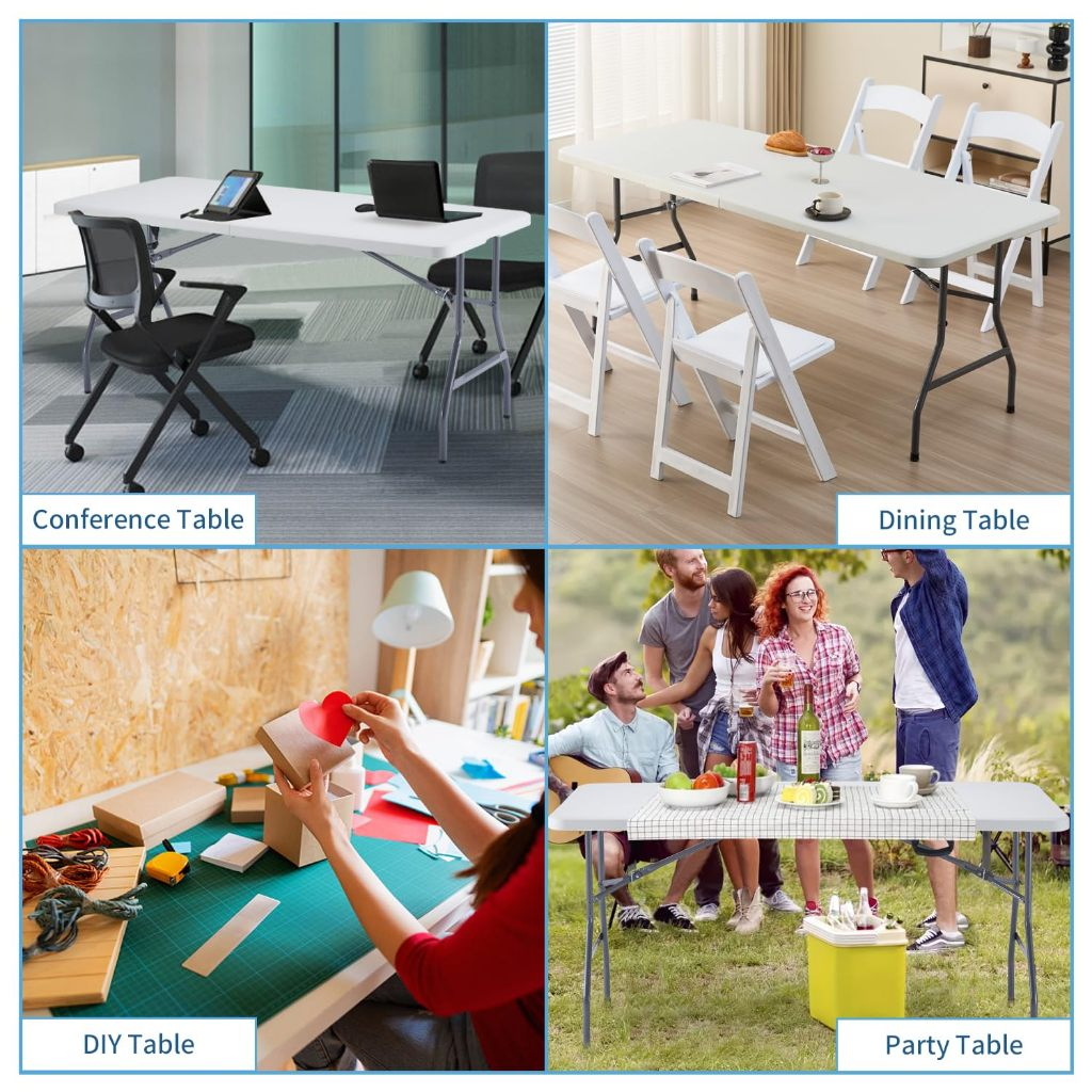 Heavy Duty Folding Table 4/5/6 FT/Fold-in-half Table Black/White Steel ...