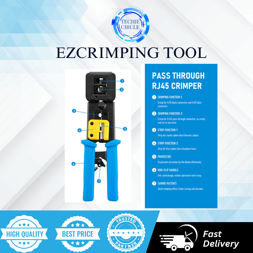 Techie Circle RJ45 Crimper Crimping Tool for Passthrough RJ45 Connector ...