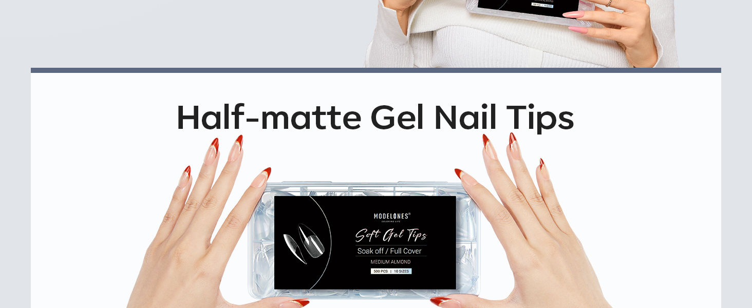 Modelones Semi-Frosted Almond Full Cover Nail Tips Nail Extension Tips ...